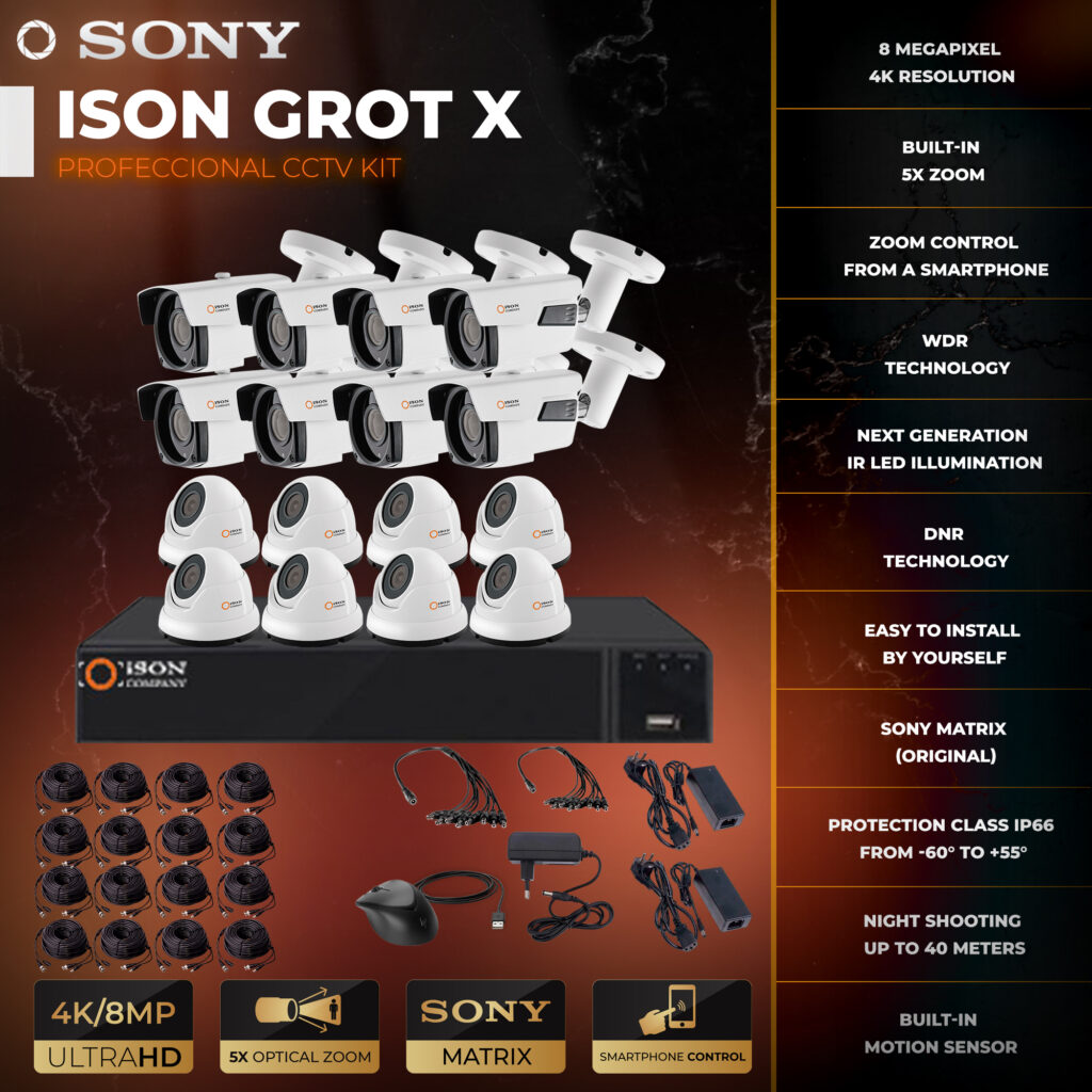 Video surveillance system 16 cameras ISON GROT X-16 K8 | ISONCOM