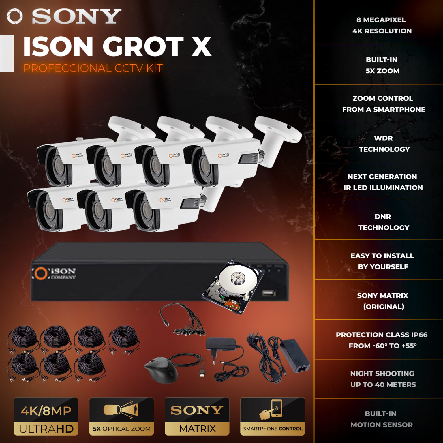Video surveillance system 7 cameras ISON GROT X-7H | ISONCOM