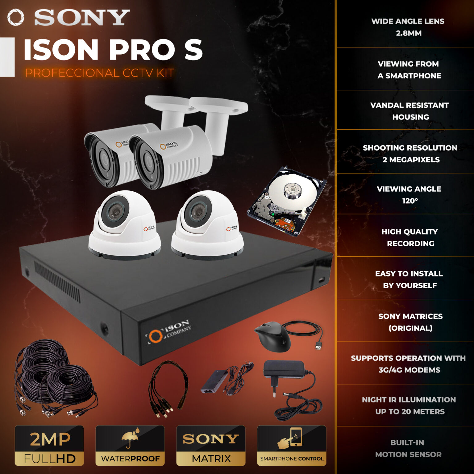 Video surveillance system for 4 cameras ISON PROSM2HDD| ISONCOM