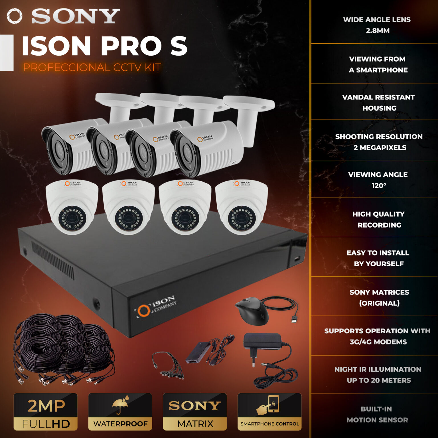 Video surveillance system for 8 cameras ISON PRO S K4 | ISONCOM