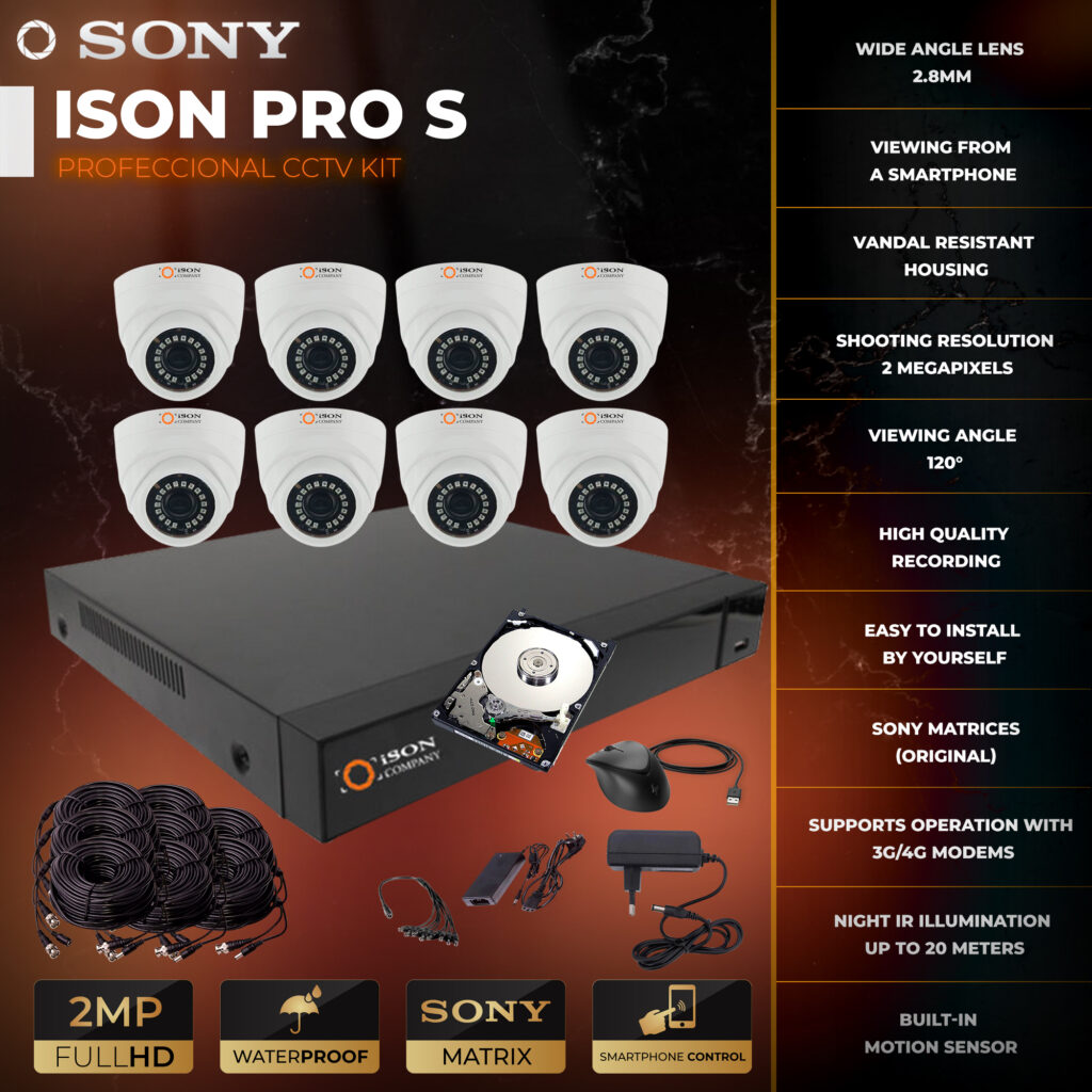Video surveillance system for 8 cameras ISON PRO K8 HDD| ISONCOM
