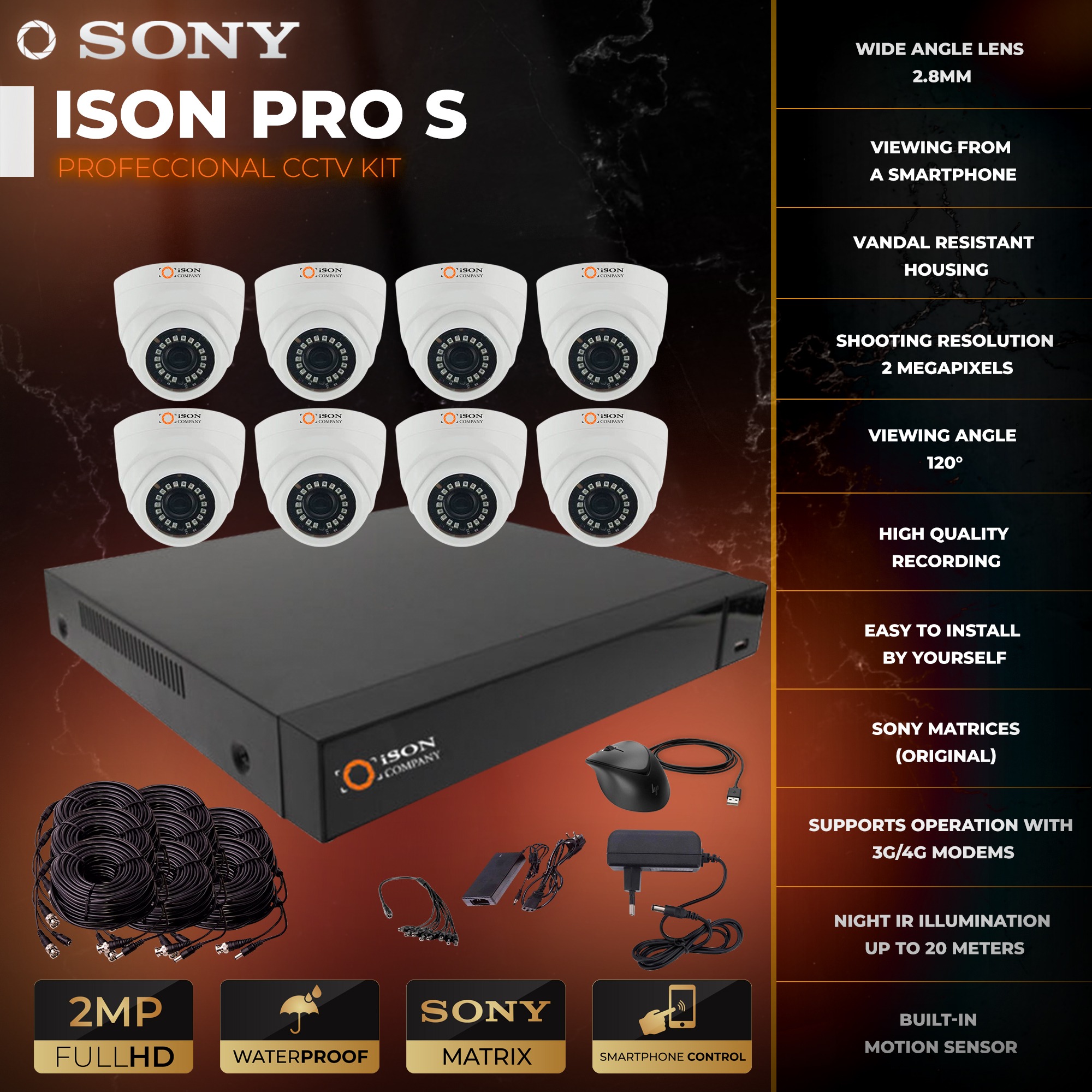 Video surveillance system for 8 cameras ISON PRO S K8 | ISONCOM